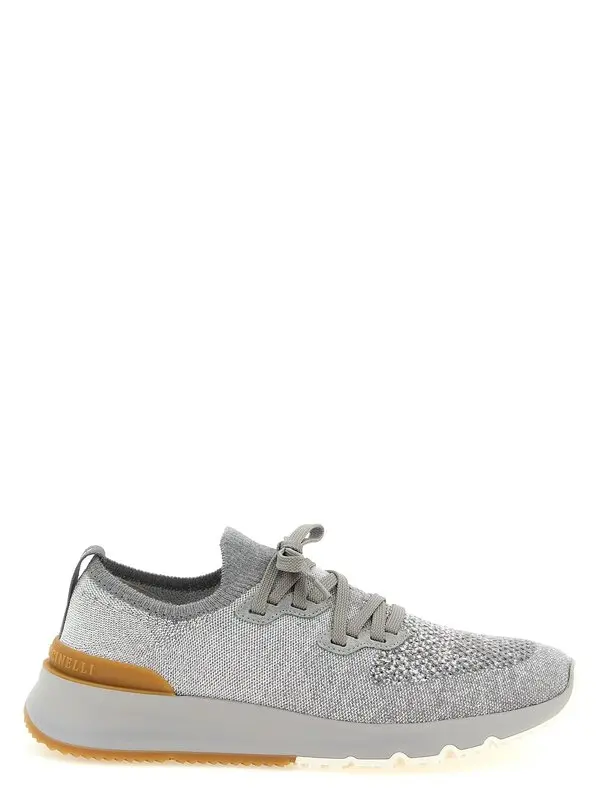 Brunello Cucinelli Knitted Lace-up Sneakers - Gray