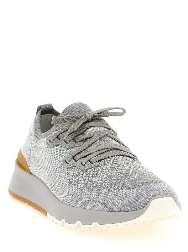 Brunello Cucinelli Knitted Lace-up Sneakers - Gray