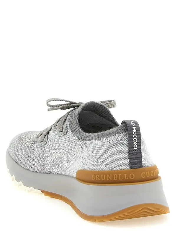 Brunello Cucinelli Knitted Lace-up Sneakers - Gray