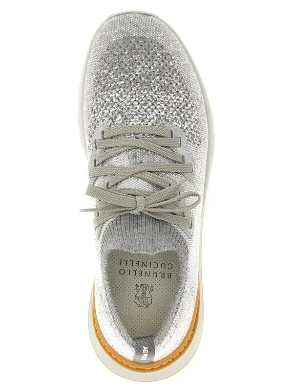 Brunello Cucinelli Knitted Lace-up Sneakers - Gray