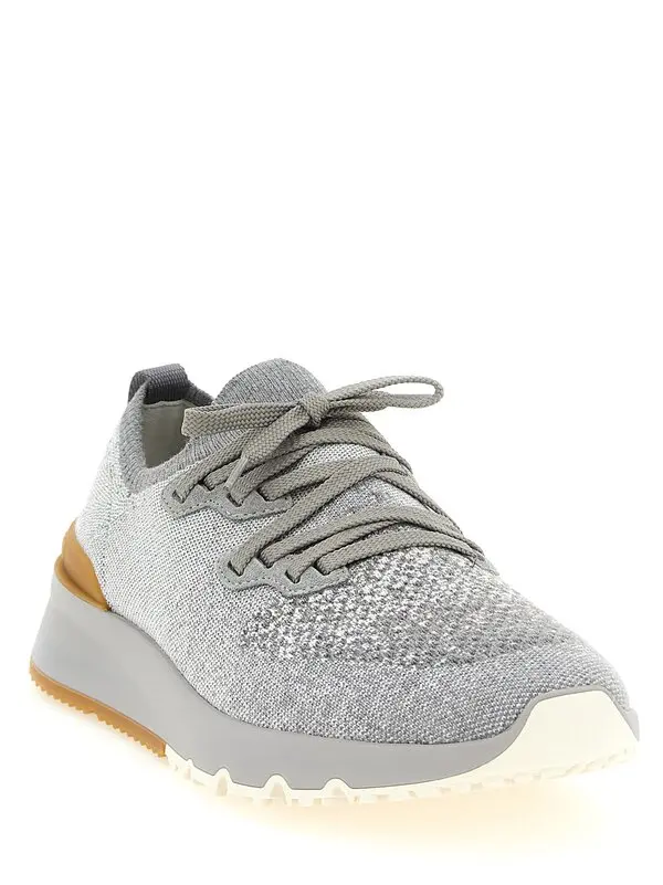 Brunello Cucinelli Knitted Lace-up Sneakers - Gray