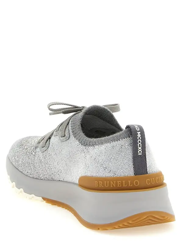 Brunello Cucinelli Knitted Lace-up Sneakers - Gray