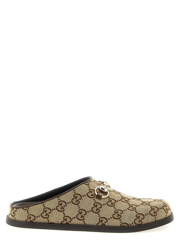 Gucci Horsebit Sabot In Gg Fabric - Cream