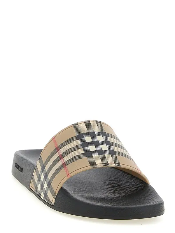 Burberry New Furley Slides With Check Pattern - Cream