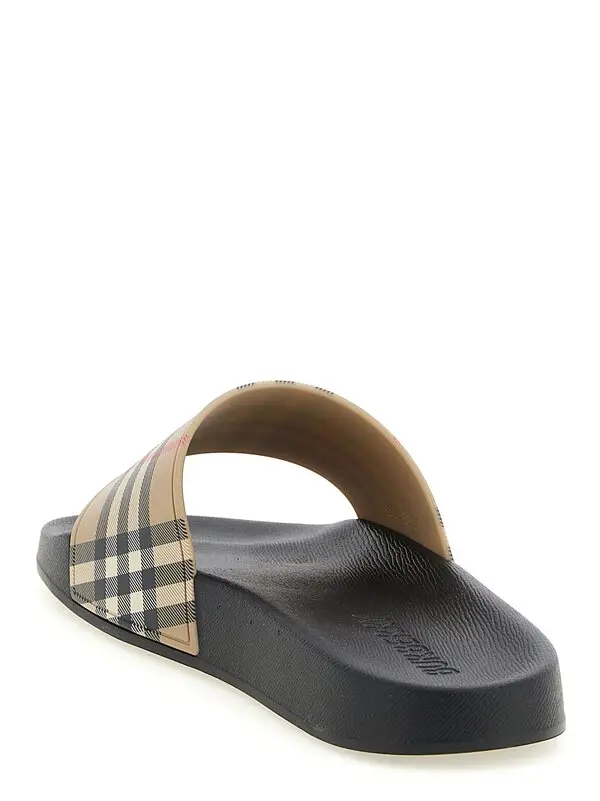 Burberry New Furley Slides With Check Pattern - Cream