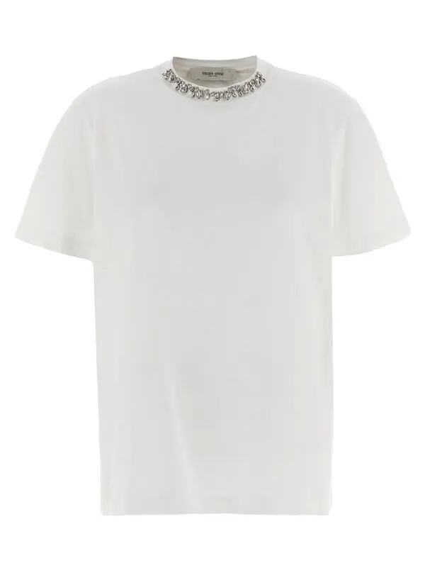 GOLDEN GOOSE Crystal Embellished Cotton Crewneck T-shirt - White