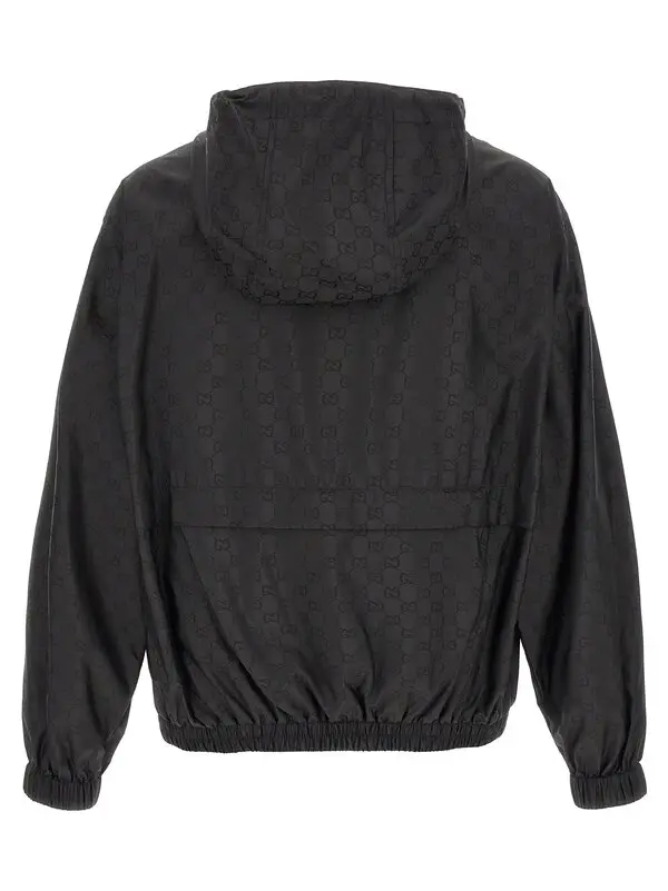 Gucci Gg Jacquard Nylon Anorak With High Neck And Zip Closure