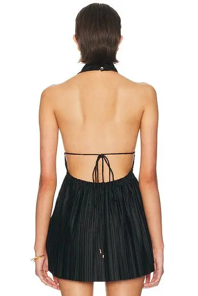 Cult Gaia Halter Neck Plissé Top With Gold-tone Clasp