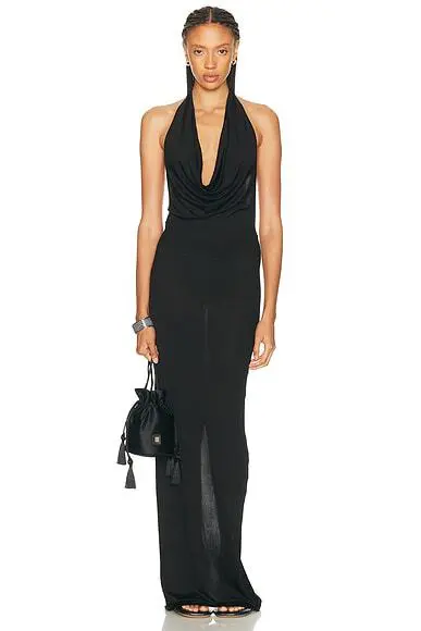 Eterne Gisele Maxi Dress With Halterneck And Draped Neckline - Black