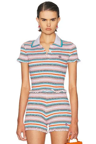 Casablanca Shirred Polo Top - Stripe