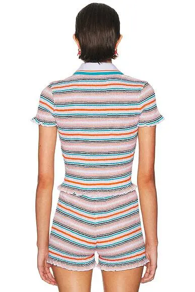 Casablanca Shirred Polo Top - Stripe