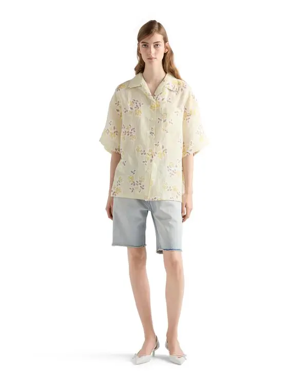 Prada Floral Print Linen Shirt