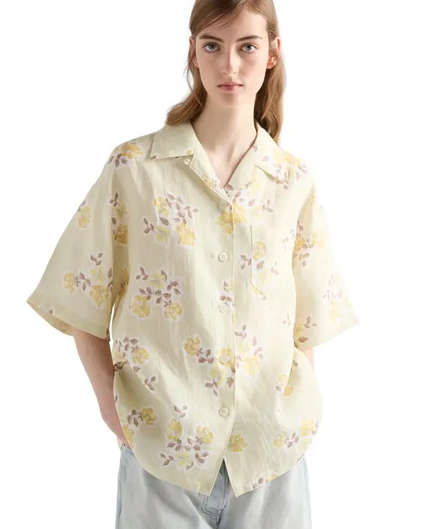 Prada Floral Print Linen Shirt