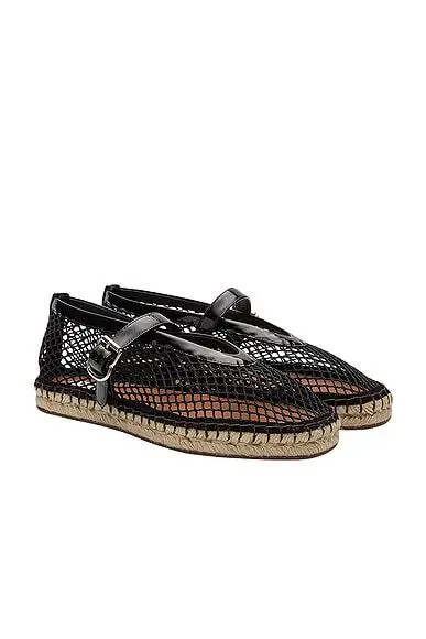 Alaïa Fishnet Espadrille Flat With Buckle Strap - Noir
