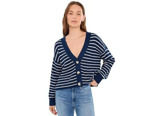 Eberjey Coastal Cotton Cardigan Jumpsuit & Rompers One Piece Stripe /almond Heather - Navy
