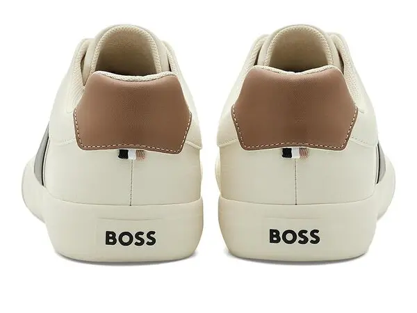 BOSS Aiden Logo Block Leather Low Top Sneakers Shoes Medium Gray - White