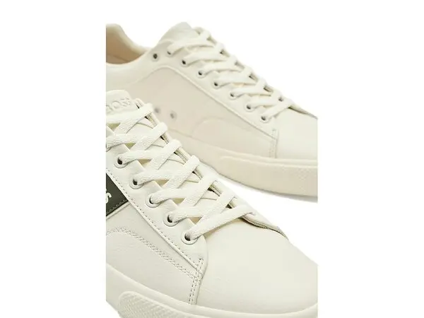 BOSS Aiden Logo Block Leather Low Top Sneakers Shoes Medium Gray - White