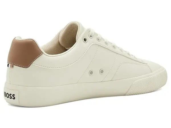 BOSS Aiden Logo Block Leather Low Top Sneakers Shoes Medium Gray - White