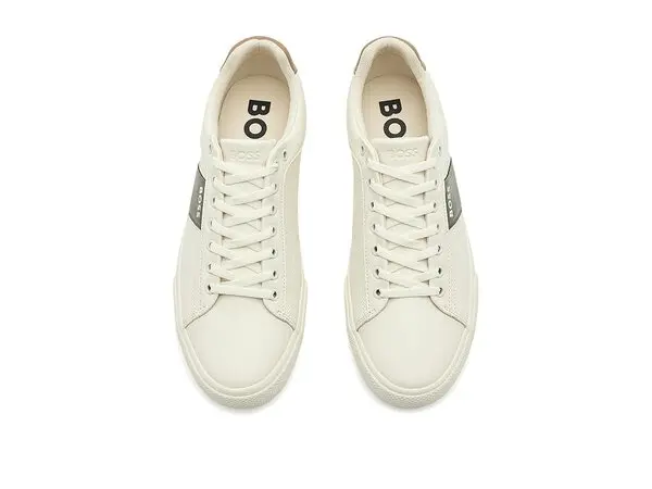 BOSS Aiden Logo Block Leather Low Top Sneakers Shoes Medium Gray - White