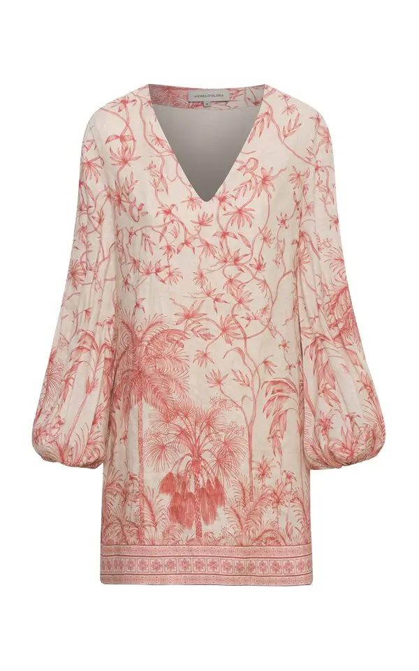 ANDRES OTALORA Flamencos Printed Linen Mini Dress - Print