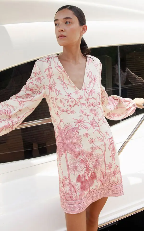 ANDRES OTALORA Flamencos Printed Linen Mini Dress