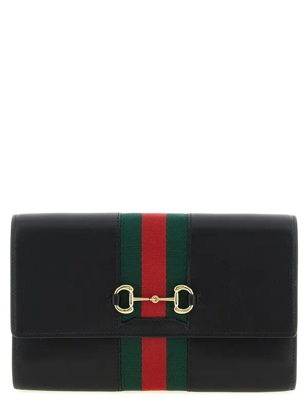 Gucci Horsebit Web' Wallet On Chain - Black