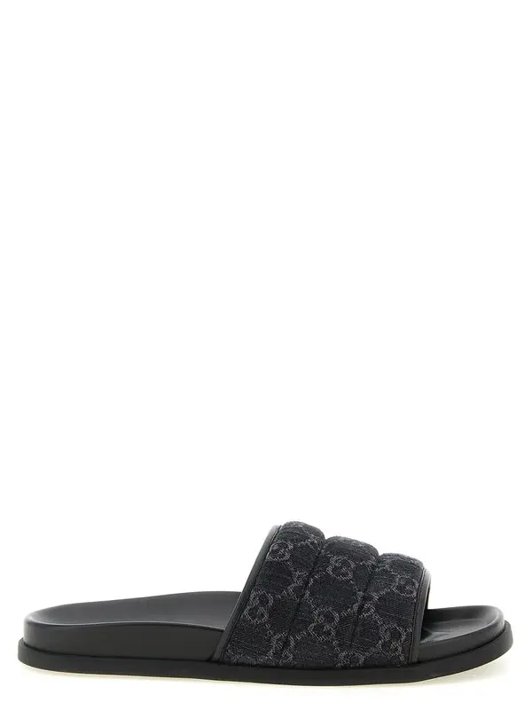 Gucci Gg Denim Slides - Black