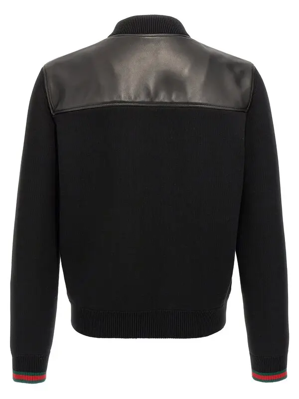 Gucci Bimaterial Nappa And Knitted Bomber Jacket - Black