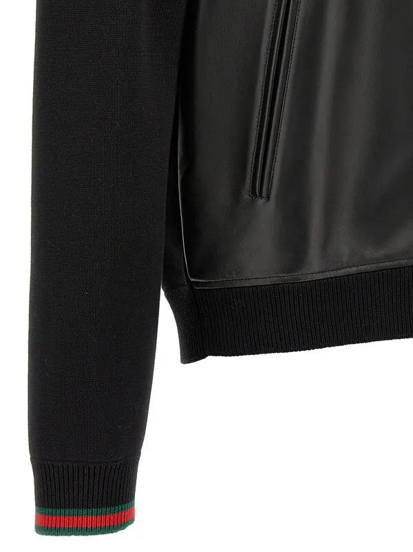 Gucci Bimaterial Nappa And Knitted Bomber Jacket - Black