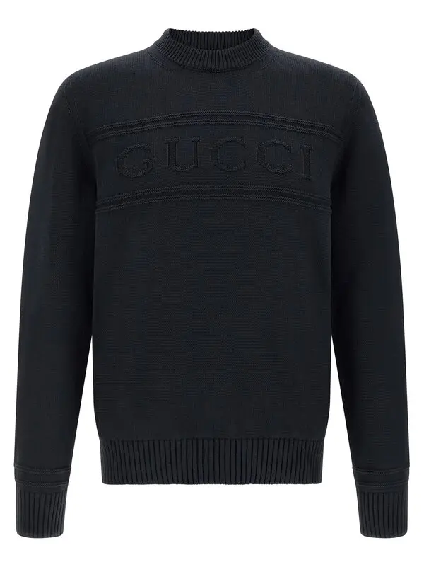 Gucci Cotton Wool Knit Intarsia Sweater - Blue