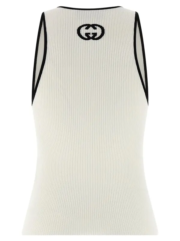 Gucci Ribbed Tank Top With Incrocio Gg Detail - Multicolor