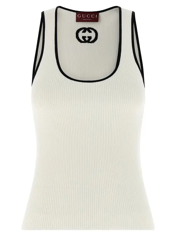 Gucci Ribbed Tank Top With Incrocio Gg Detail - Multicolor