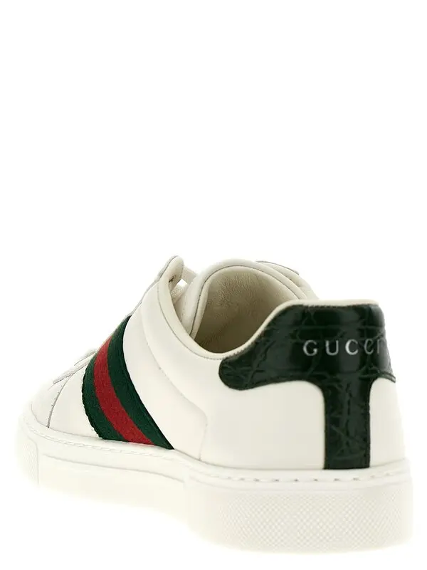 Gucci Ace Leather Sneakers With Web Detail - Green
