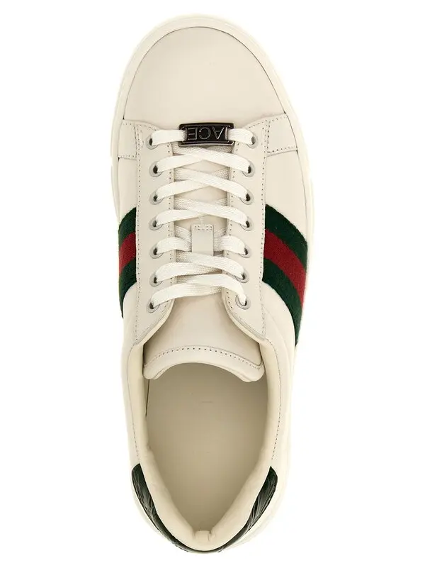 Gucci Ace Leather Sneakers With Web Detail - Green