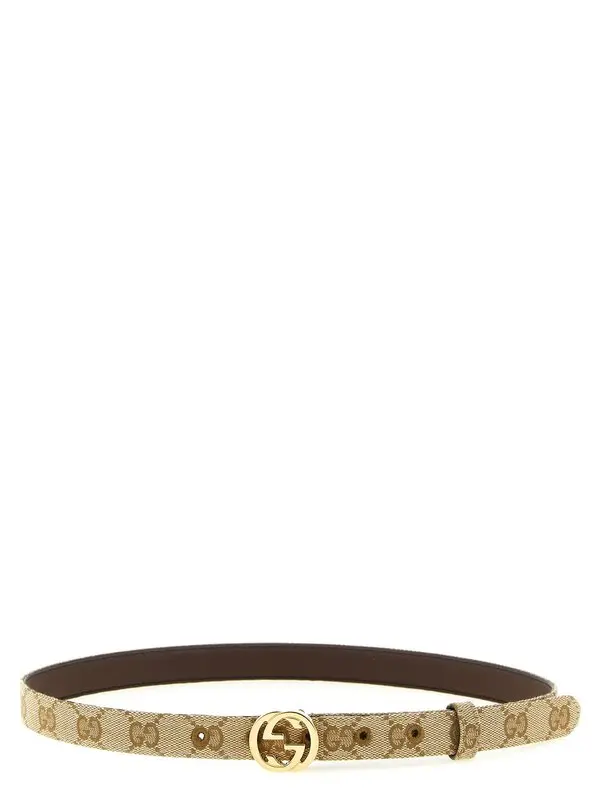 Gucci Gg Fabric Belt With Incrocio Gg Buckle - Cream