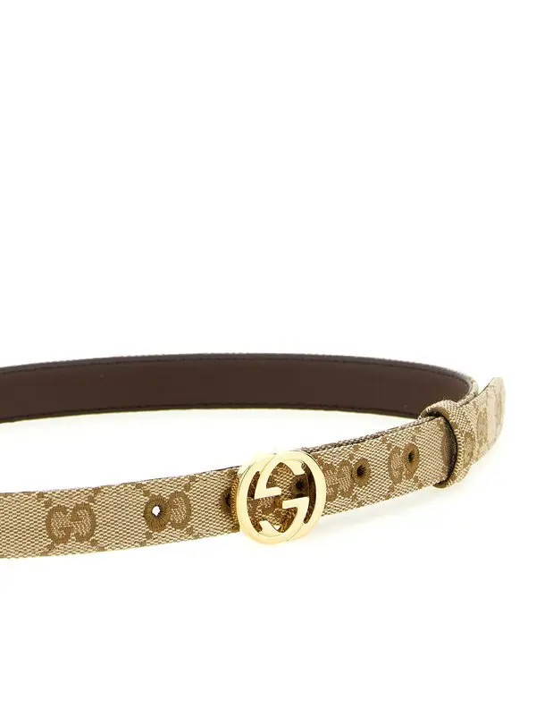 Gucci Gg Fabric Belt With Incrocio Gg Buckle - Cream