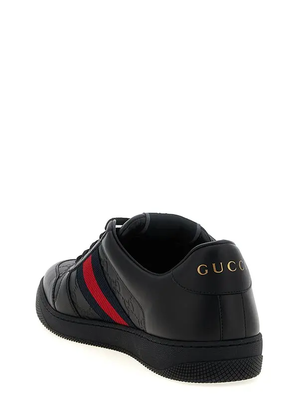 Gucci Screener Leather Sneakers With Embossed Gg Detail - Black