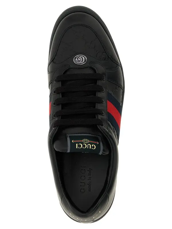 Gucci Screener Leather Sneakers With Embossed Gg Detail - Black