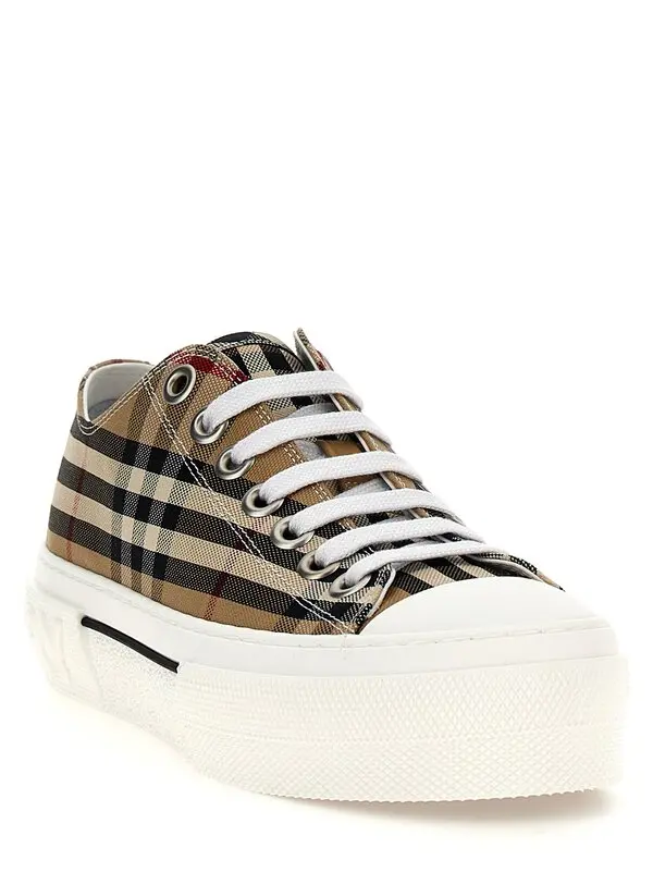 Burberry Checked Canvas Lace-up Sneakers - Cream