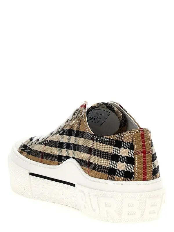 Burberry Checked Canvas Lace-up Sneakers - Cream