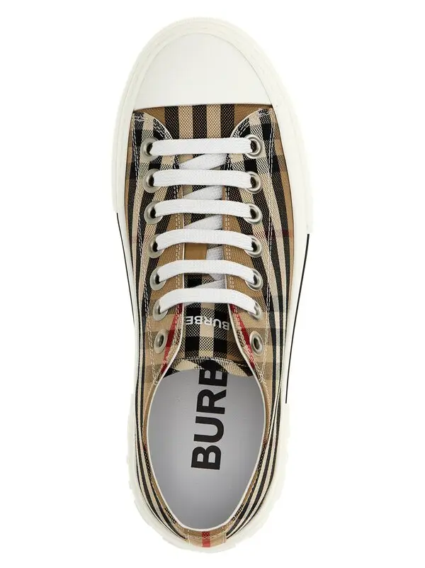 Burberry Checked Canvas Lace-up Sneakers - Cream