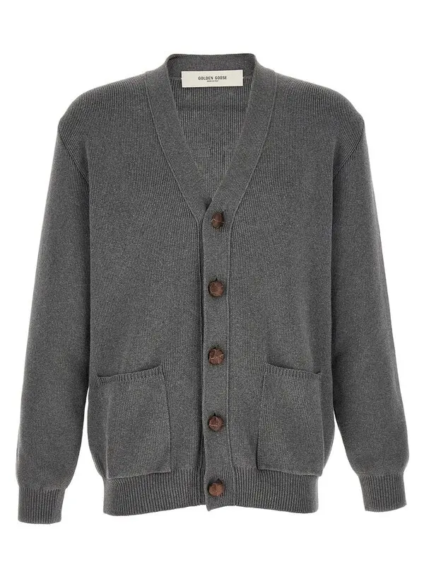 GOLDEN GOOSE Logo Detail Cotton Cardigan - Gray