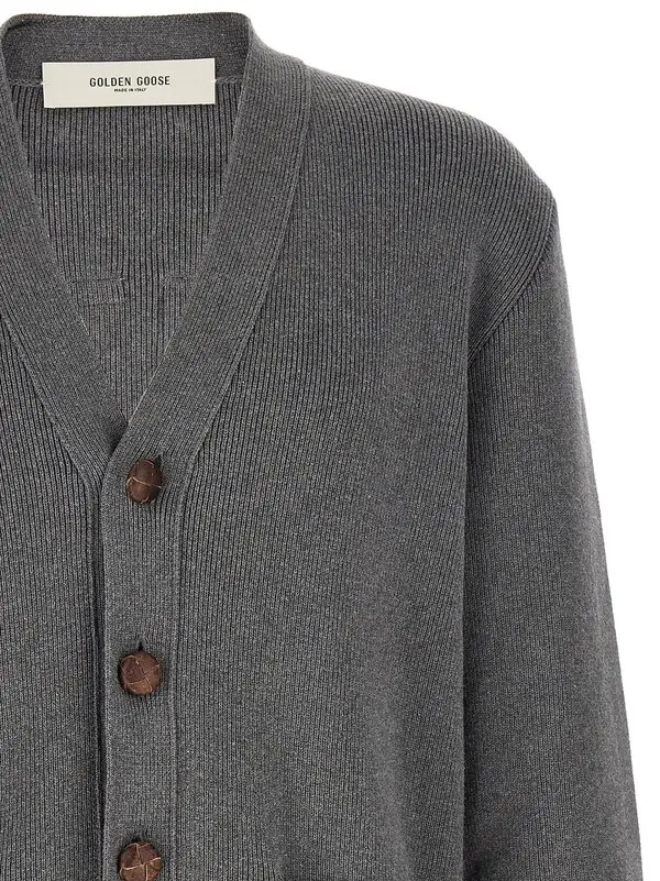 GOLDEN GOOSE Logo Detail Cotton Cardigan - Gray