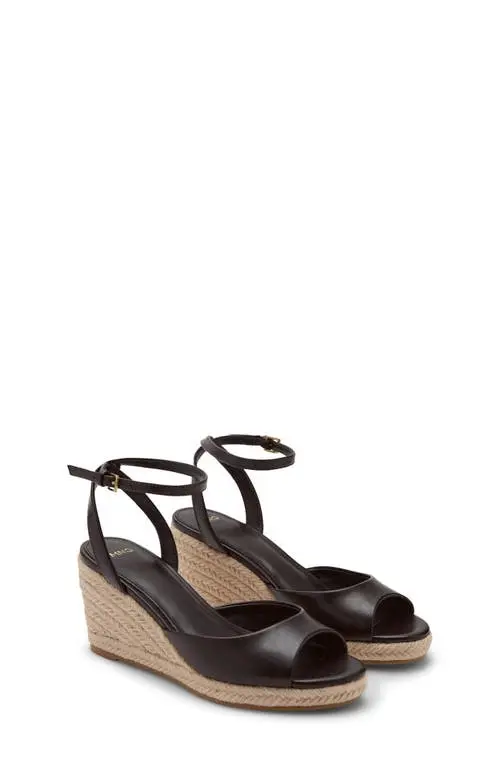Mango Ankle Strap Open Toe Wedge Espadrille - Chocolate