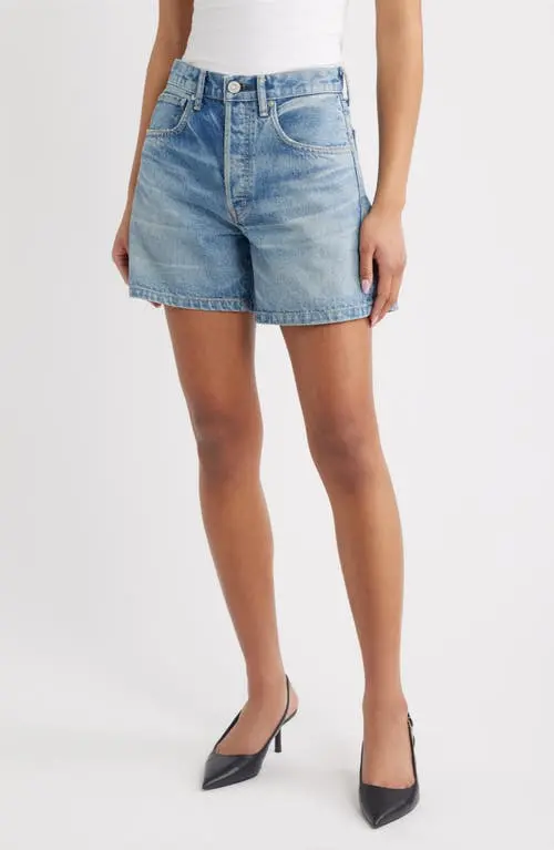 Moussy Vintage Harrisburg High Waist Denim Shorts - Light Blue