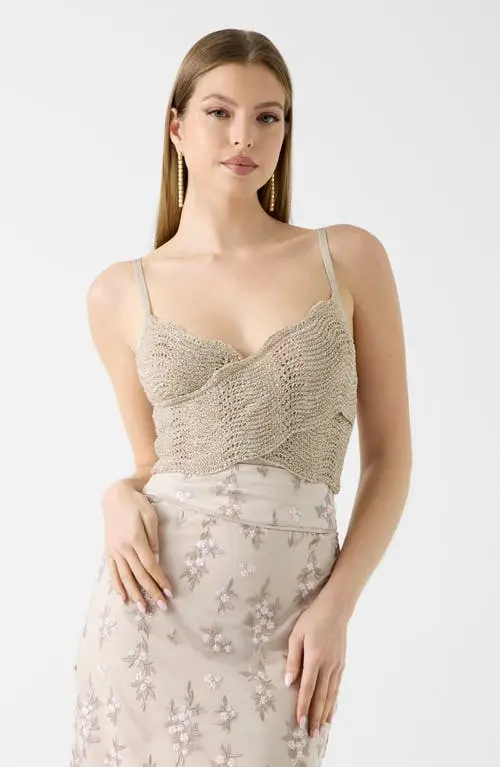 Guess Pointelle Sequin Crop Shell Top - Rust