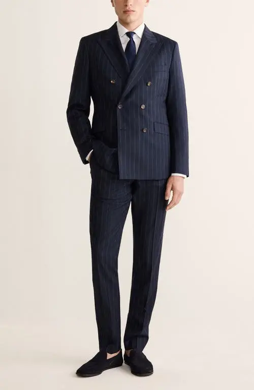 Mango Venice Slim Fit Pinstripe Double Breasted Wool Jacket
