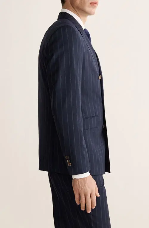 Mango Venice Slim Fit Pinstripe Double Breasted Wool Jacket