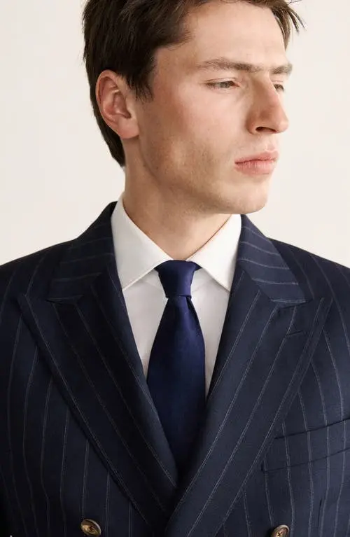 Mango Venice Slim Fit Pinstripe Double Breasted Wool Jacket
