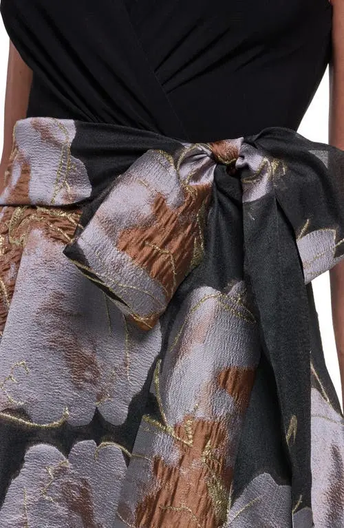 Eliza J Metallic Floral Jacquard Mixed Media Ball Gown